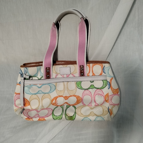 Coach | Bags | Coach White With Multi Colored C Logo Bag Purse | Poshmark